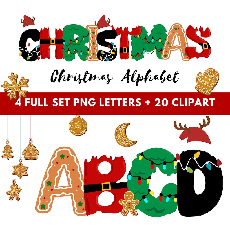 Christmas Alphabet PNG Christmas Letters Numbers Clipart Santa Alphabet ...
