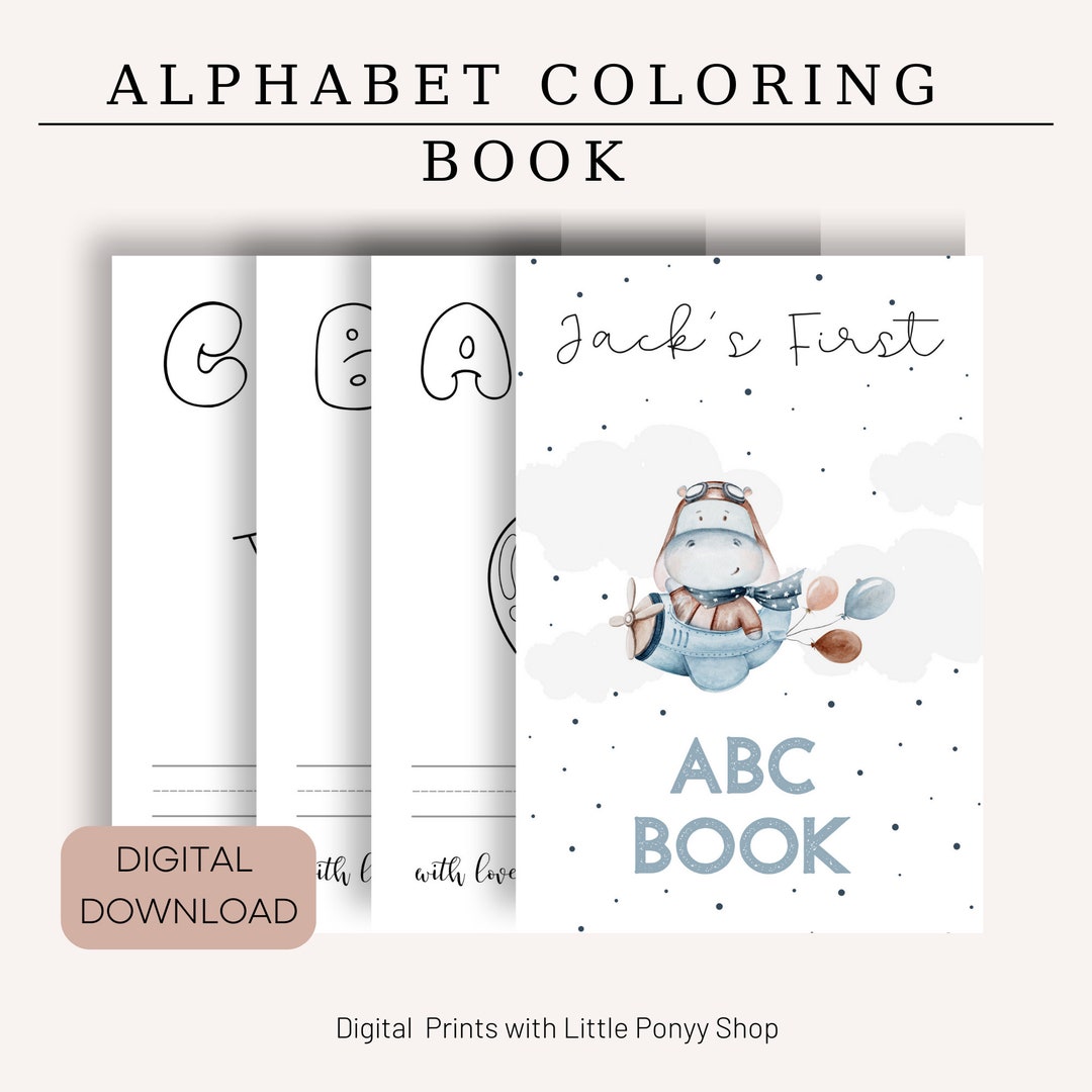 Editable ABC Book Baby Shower Game Airplane Alphabet Coloring Baby's ...
