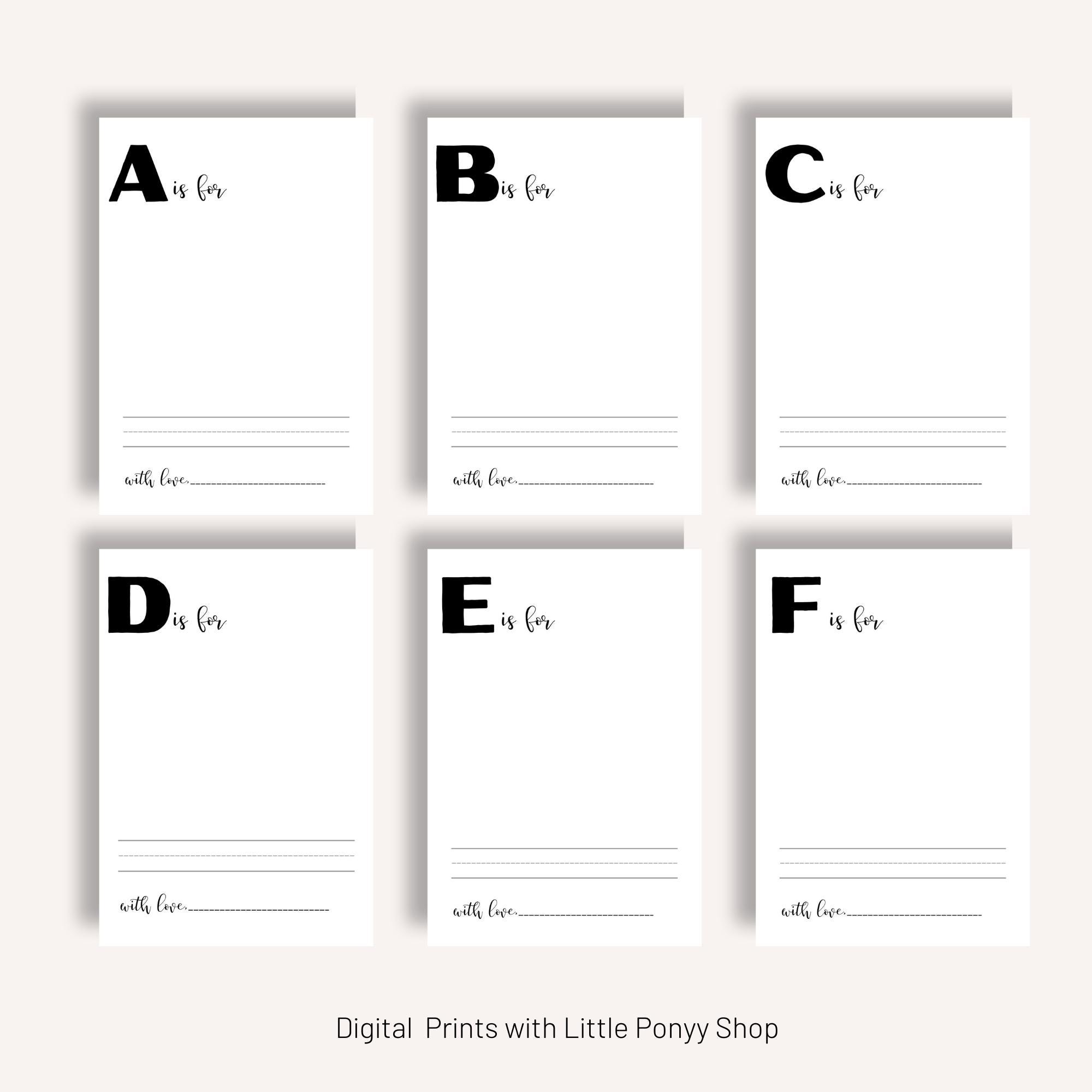 Baby's First ABC Book, Baby Shower Game Activity, Printable Alphabet ...