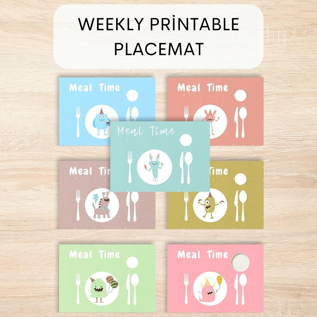 Weekly Printable Placemat , Picky Eaters , Kids Dinner Table ...