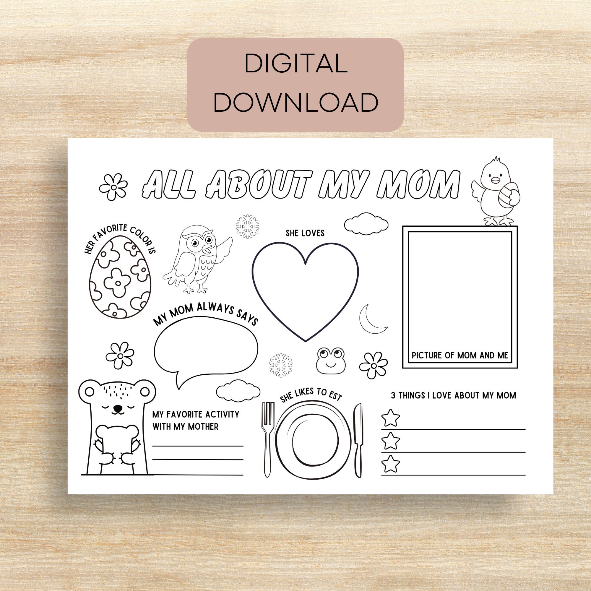 All About My Mom, Mothers Day Gift, Card for Mom, Activity Page ...