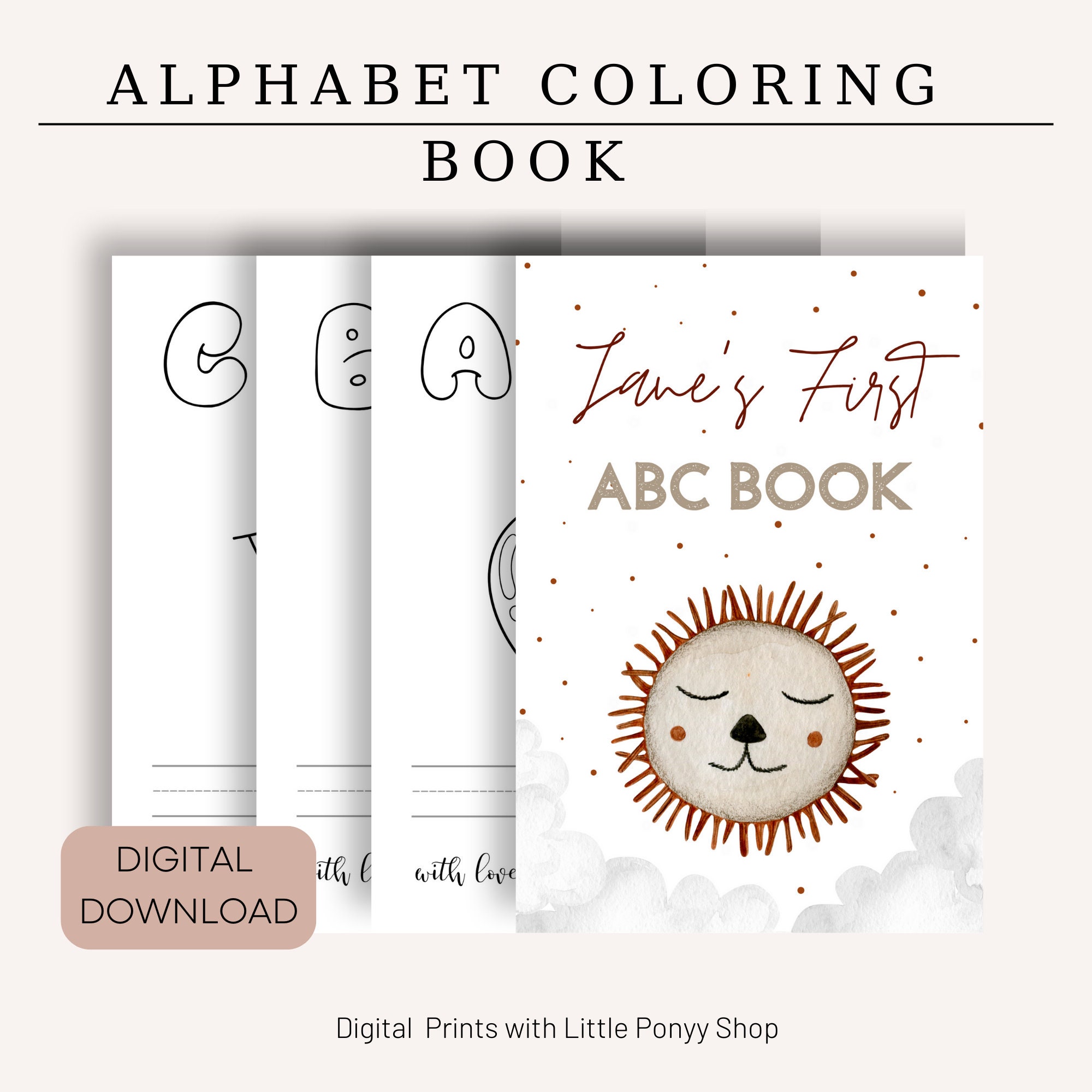 Editable ABC Book Baby Shower Game Sun Alphabet Coloring Book Baby's ...