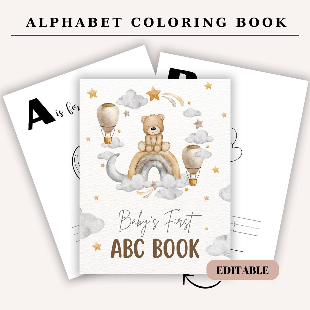 ABC Baby Shower Coloring Book, Baby's First ABC Book, Baby Shower Game ...