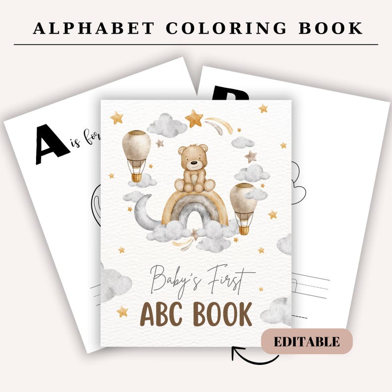 ABC Baby Shower Coloring Book, Baby's First ABC Book, Baby Shower Game ...