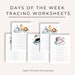 Days of the Week Tracing Worksheets / Tracing Printable for Pre-k ...