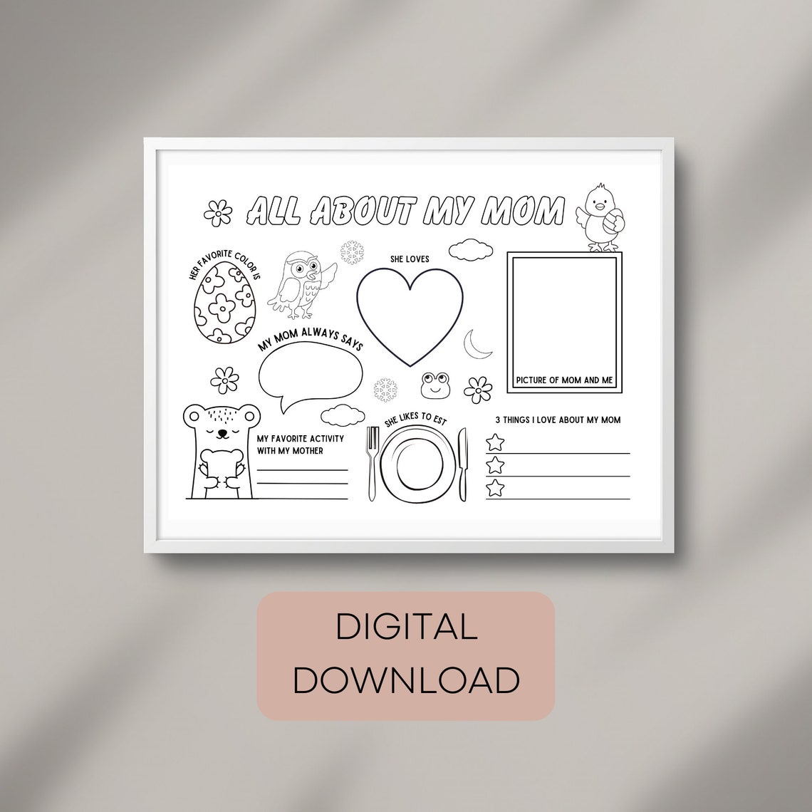 All About My Mom, Mothers Day Gift, Card for Mom, Activity Page ...