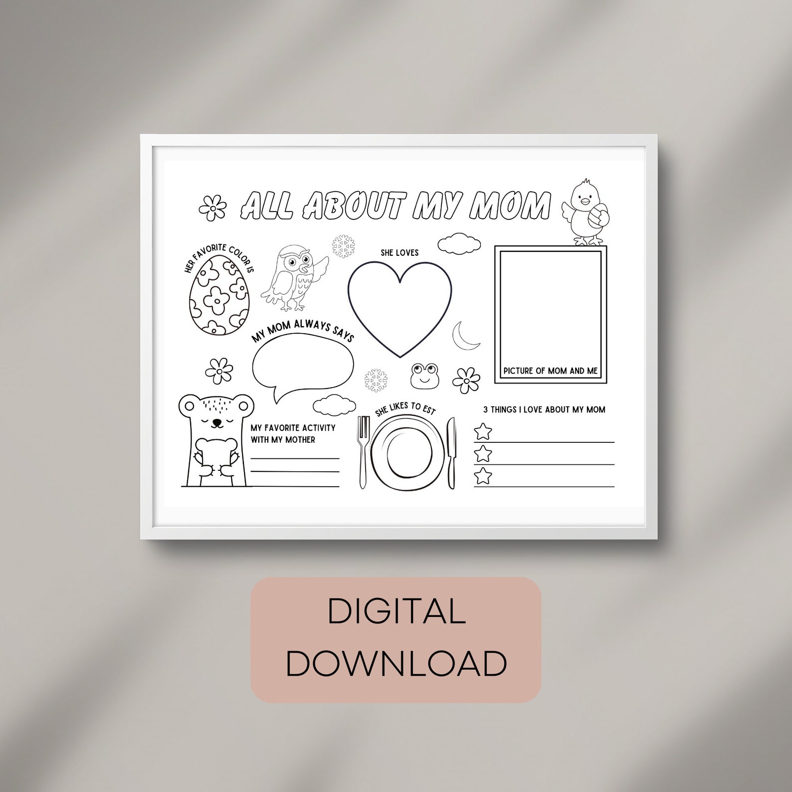 All About My Mom, Mothers Day Gift, Card for Mom, Activity Page ...