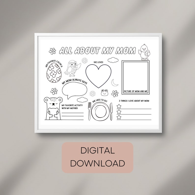 All About My Mom, Mothers Day Gift, Card for Mom, Activity Page ...