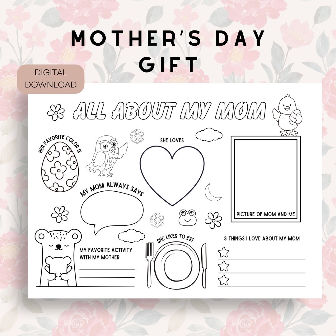 All About My Mom, Mothers Day Gift, Card for Mom, Activity Page ...