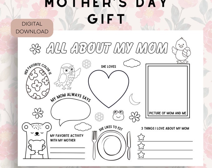 Mother's Day Coloring Pages, All About My Mom Printable, Gift for Mom ...