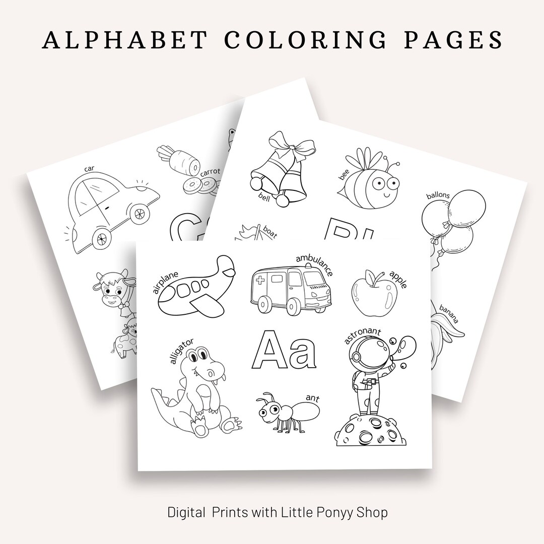 Alphabet Coloring Pages, Baby Shower Activity, Baby Shower ABC Book ...