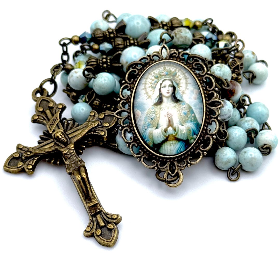 Rare Robin’s Egg Terra Agate Aqua AAA Gemstone Praying Madonna Our Lady ...