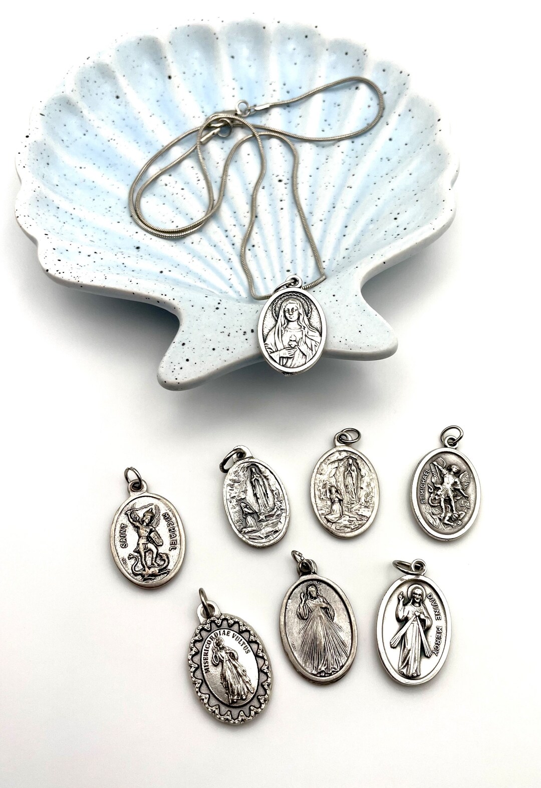 Premium Double Sided Medals on Silver Necklace L Your Choice: Divine ...