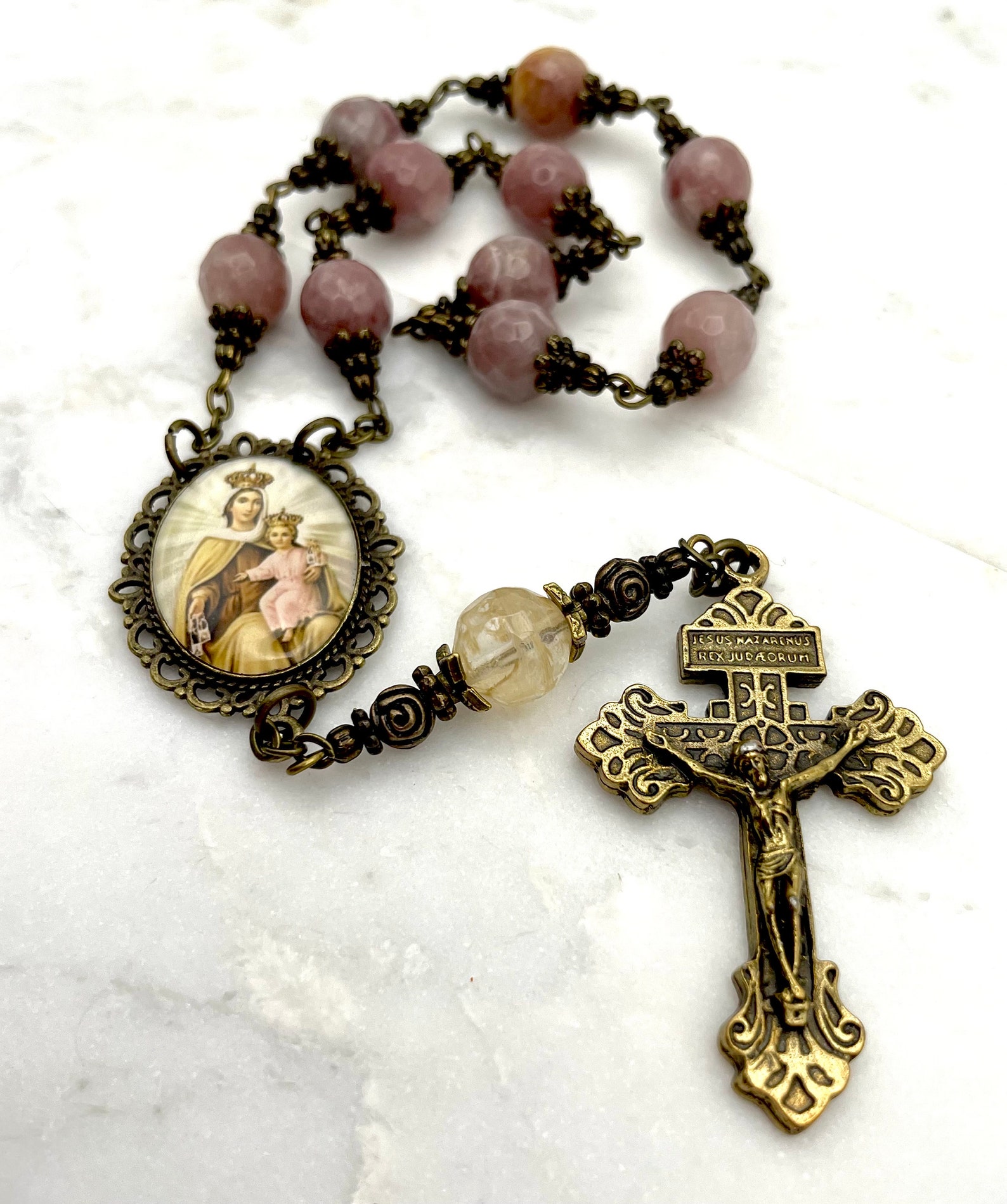 Our Lady of Mount Carmel Brown Scapular Heirloom Gemstone Single Decade ...