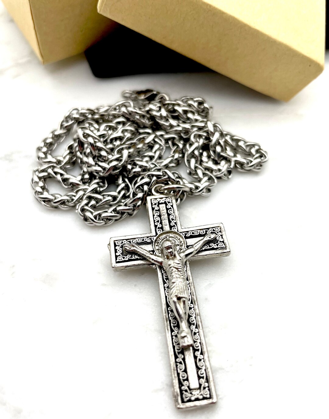 Silver Plated Crucifix Pendant Chain Necklace | Catholic Jewelry ...