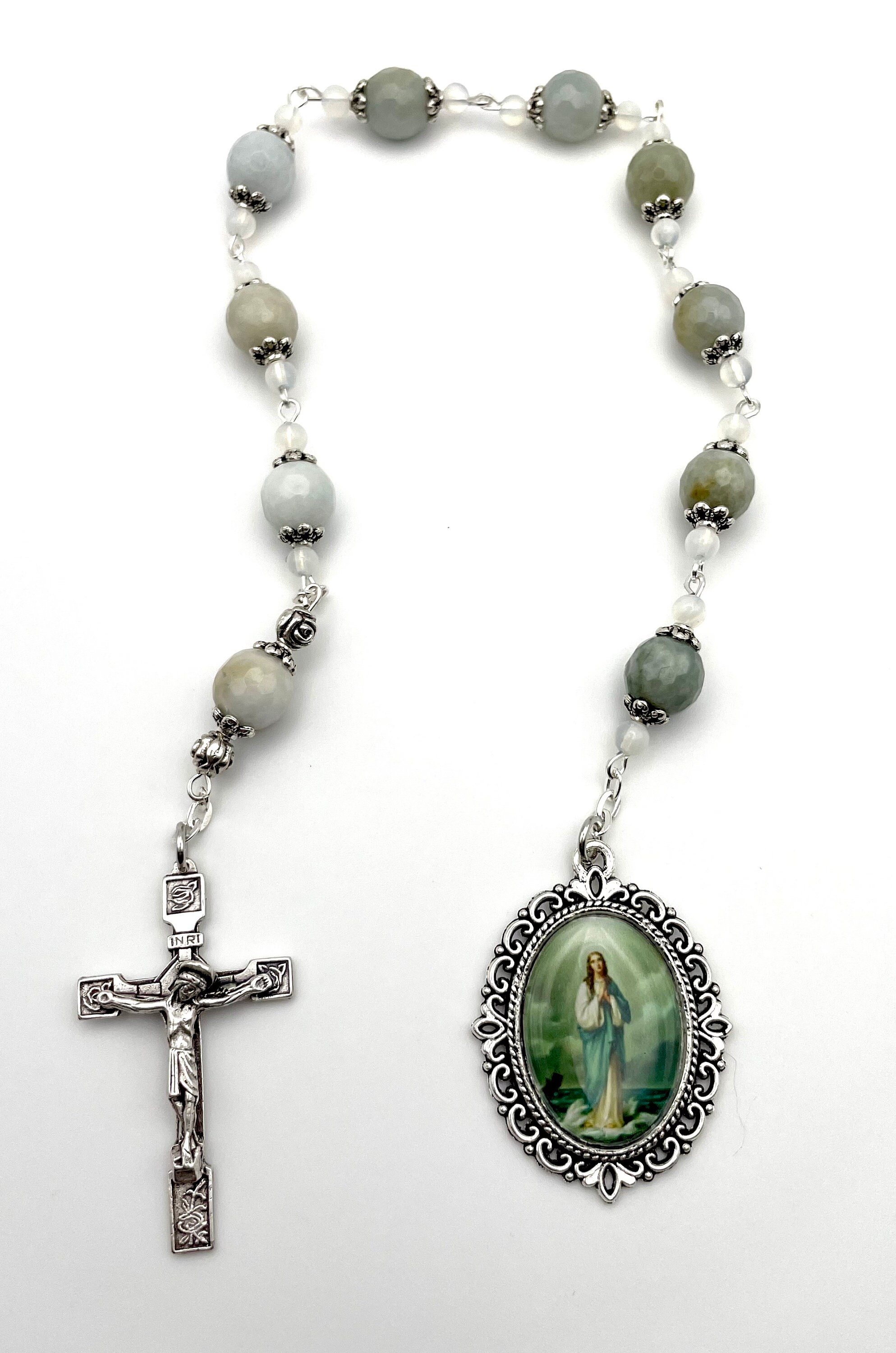 Stella Maris, Star of the Sea, AAA Burmese Jade + White Opal Precious ...
