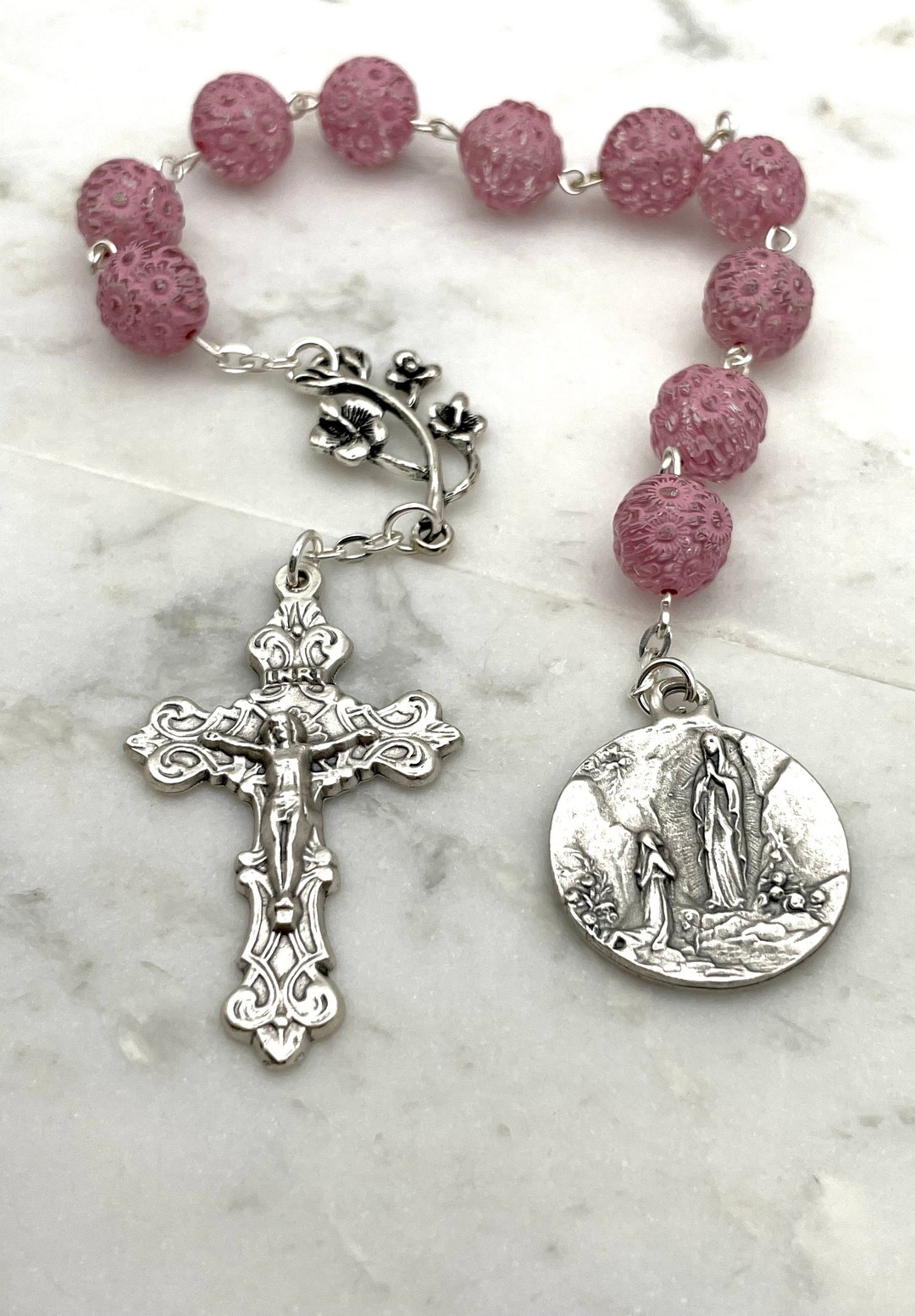 Antique Style French Our Lady of Lourdes + Saint Bernadette Devotional ...