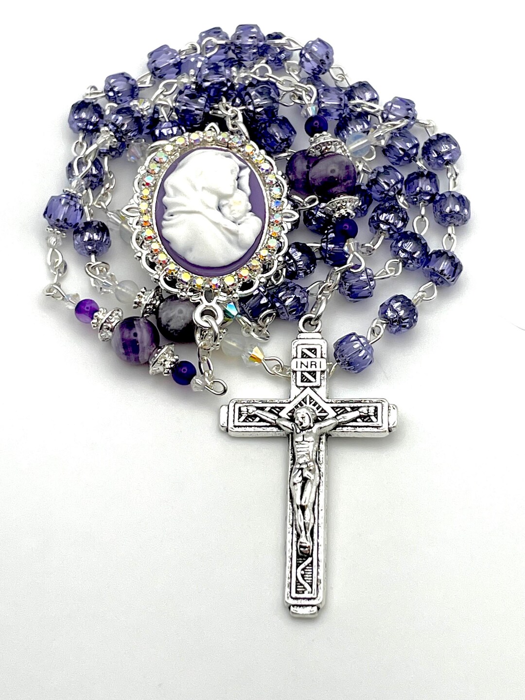 Amethyst Czech Cathedral Beaded Madonna + Infant Child Jesus Heirloom ...