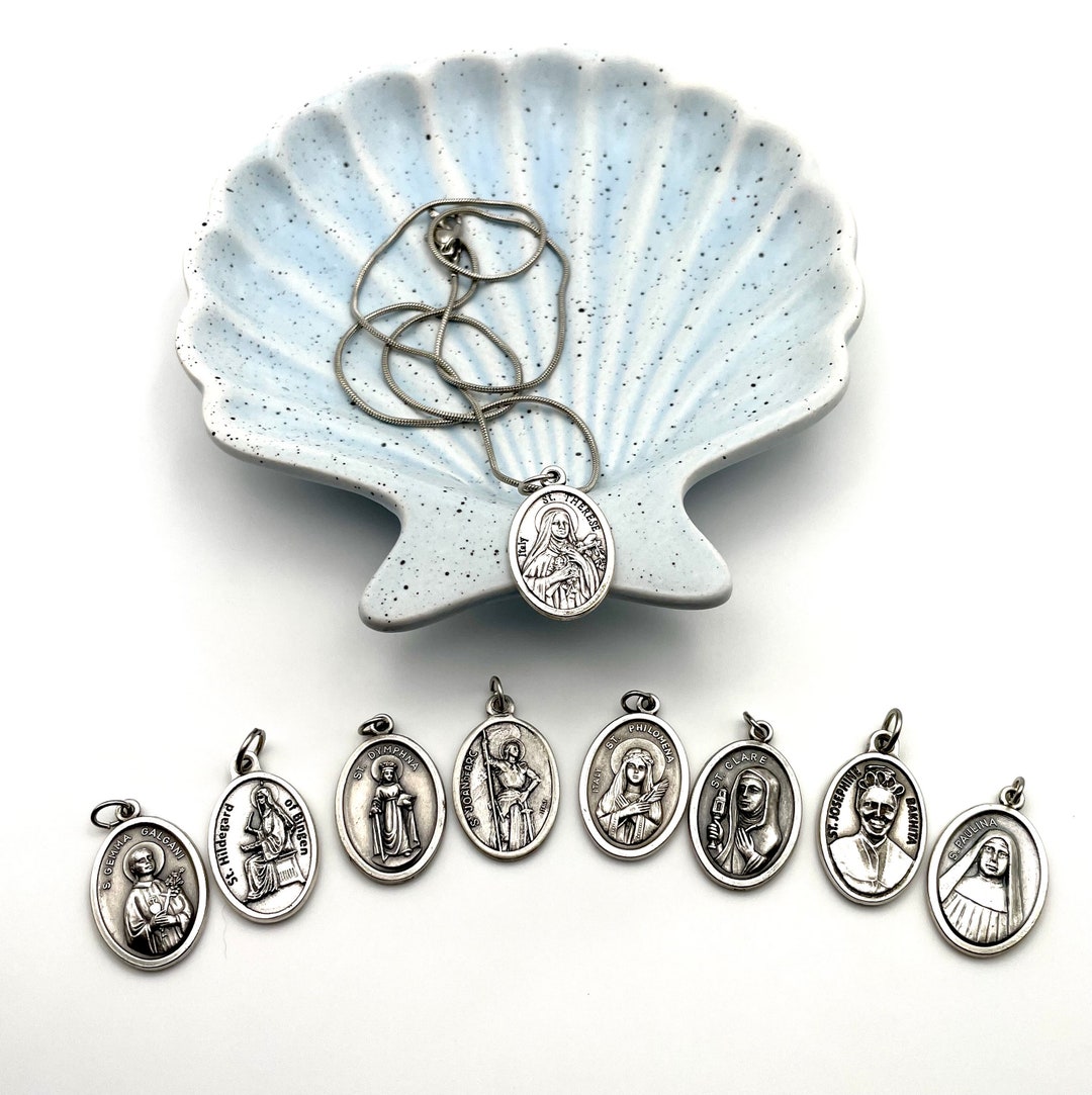 Female Saint Double Sided Medals on Silver Necklace L Gemma, Josephine ...