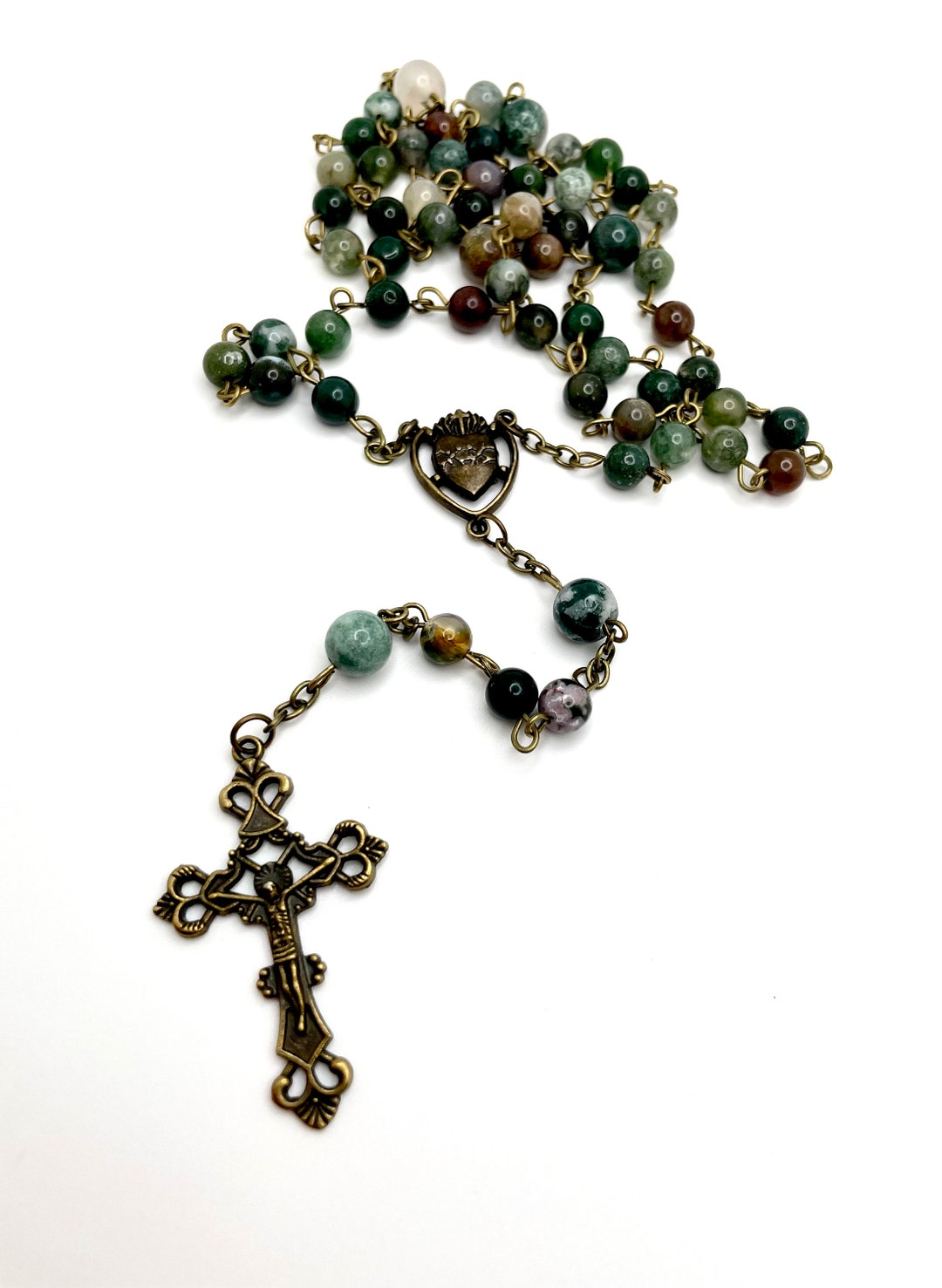 Sacred Heart of Jesus + Immaculate Heart of Mary Genuine Indian Agate ...