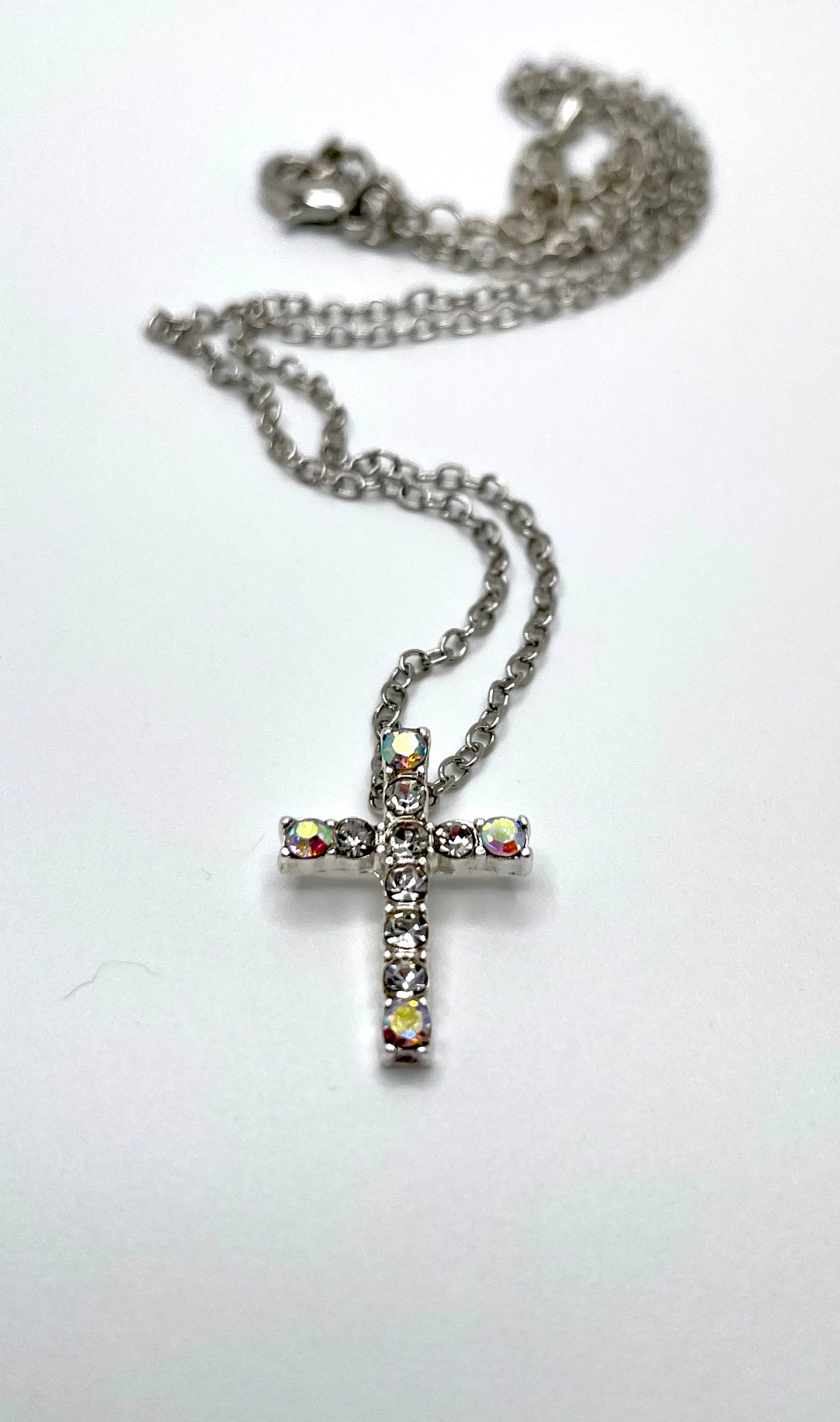 Cubic Zirconia Sparkly Cross Pendant Necklace on Premium Silver ...