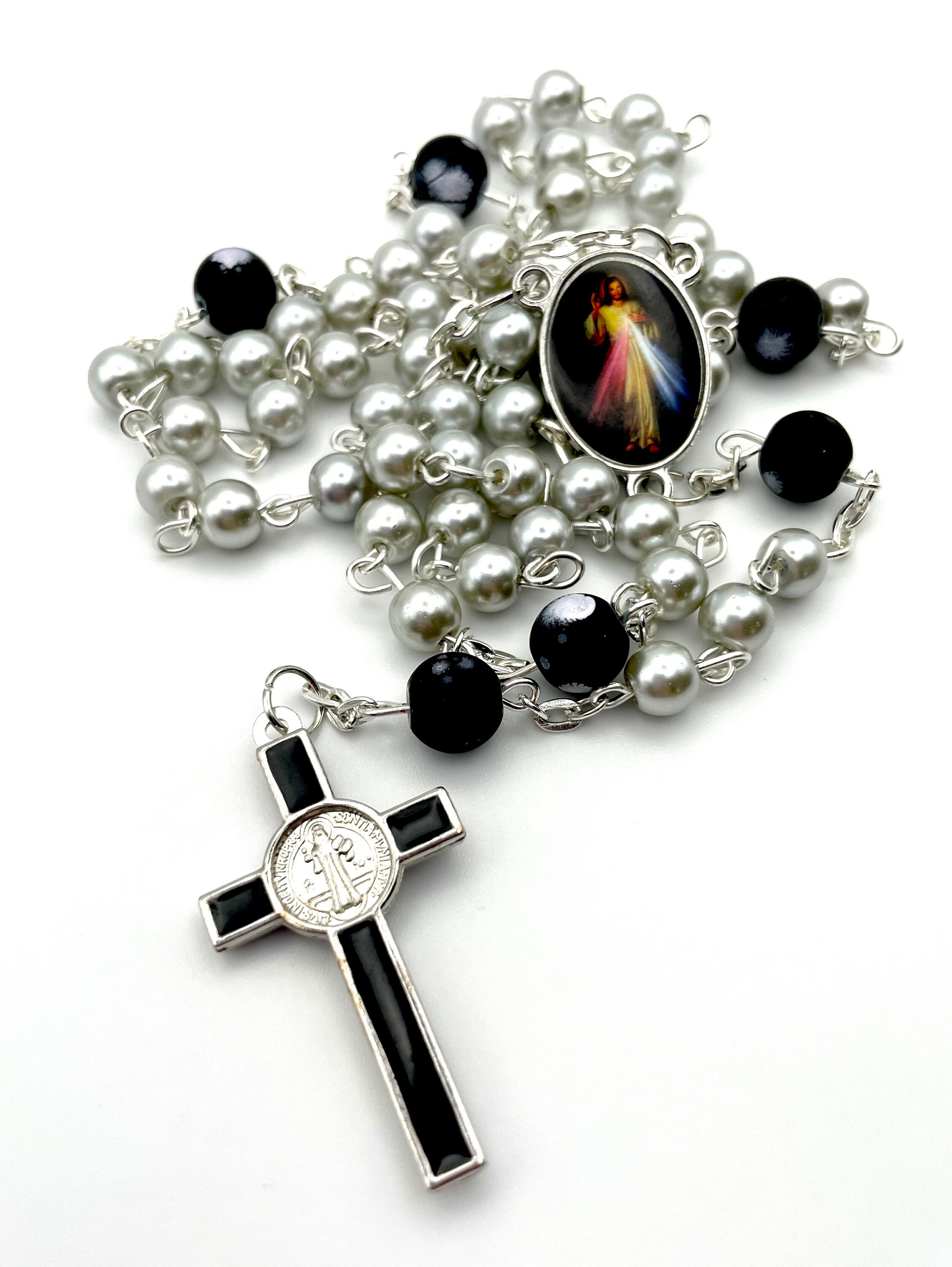 Silver and Black Divine Mercy Jesus I Trust in You Glass Inlay - Etsy