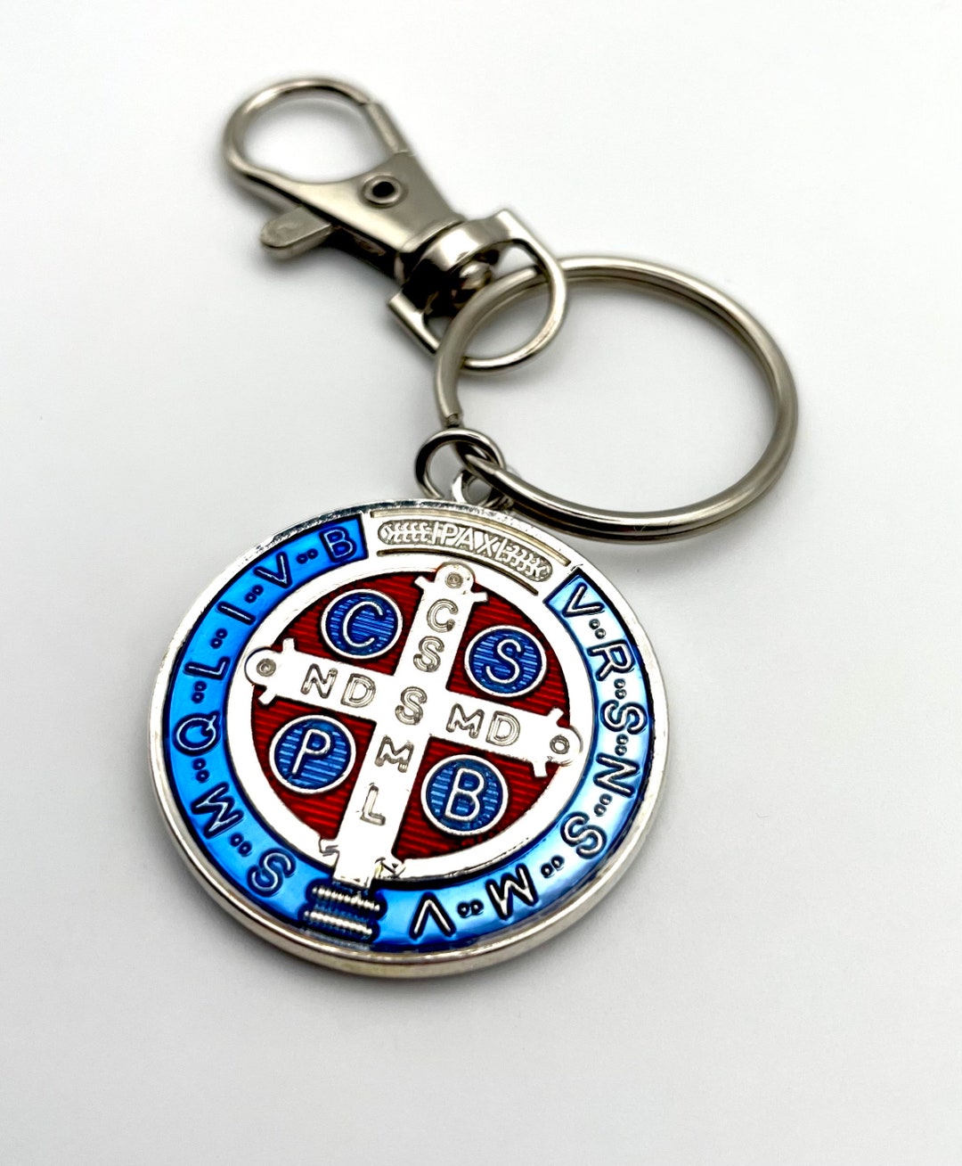 Benedictine Keychain- Saint Benedict Medal L Vibrant Enamel Colors ...