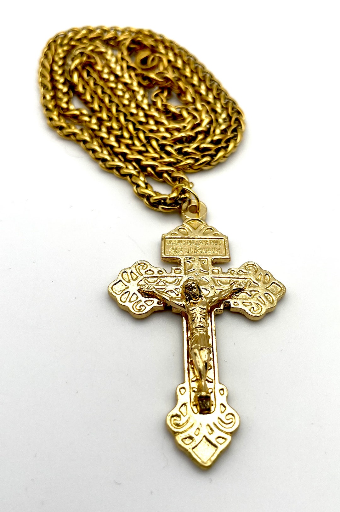 Gold Pardon Crucifix Pendant Chain Necklace | Catholic Jewelry ...