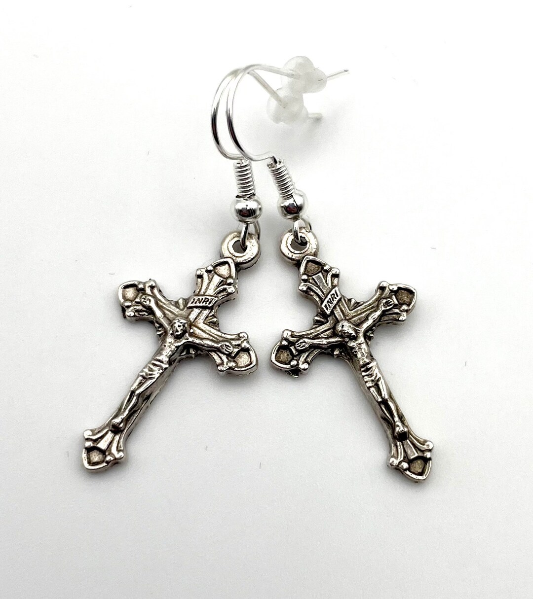 Detailed Vintage Ornate Silver Crucifix Earrings | Crucifixes Crafted ...