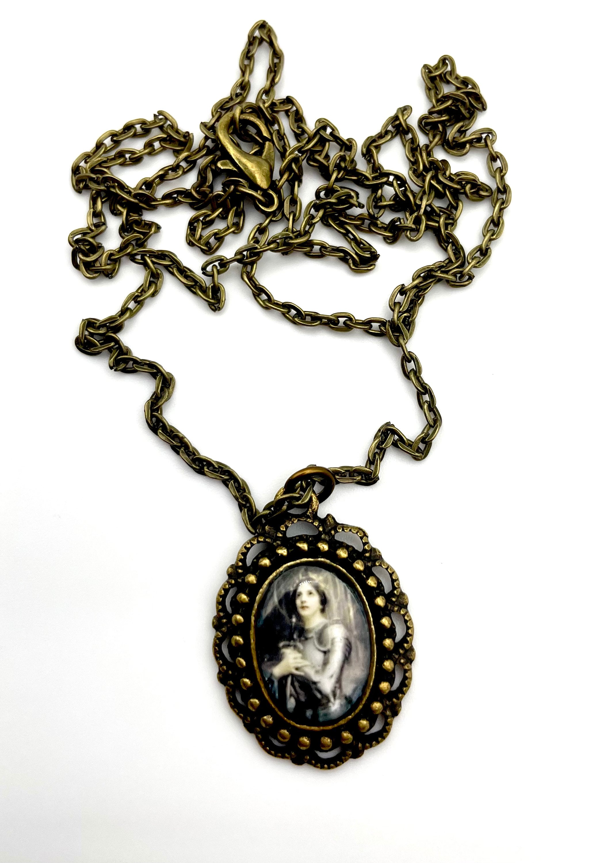 Handcrafted Bronze Cameo Style Portrait Pendant of Saint Joan of Arc on ...