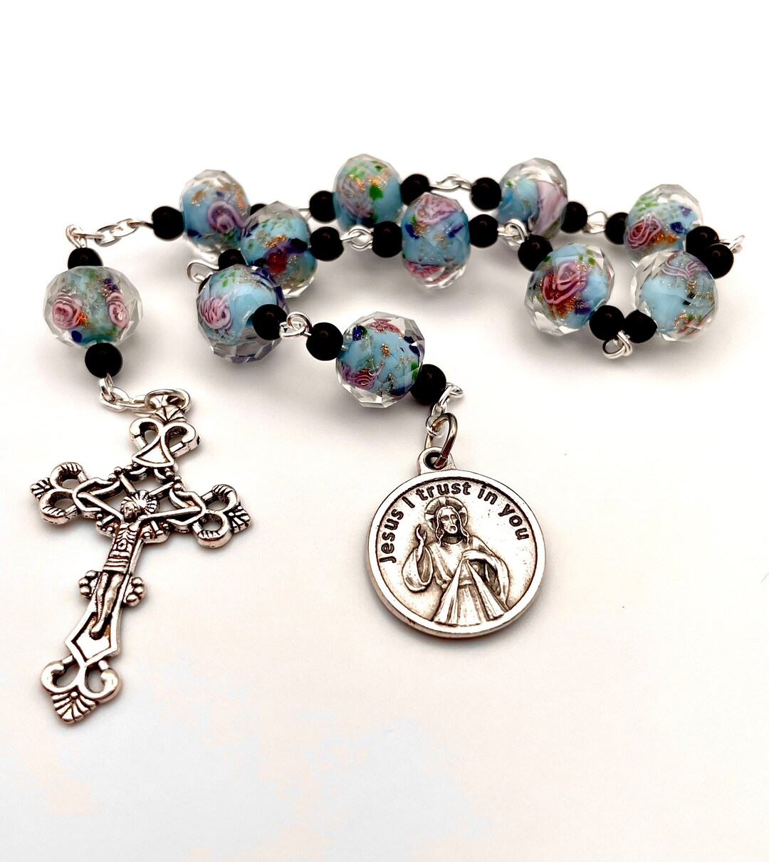 Divine Mercy Jesus I Trust in You Prayer Medal With Gorgeous Lampwork ...