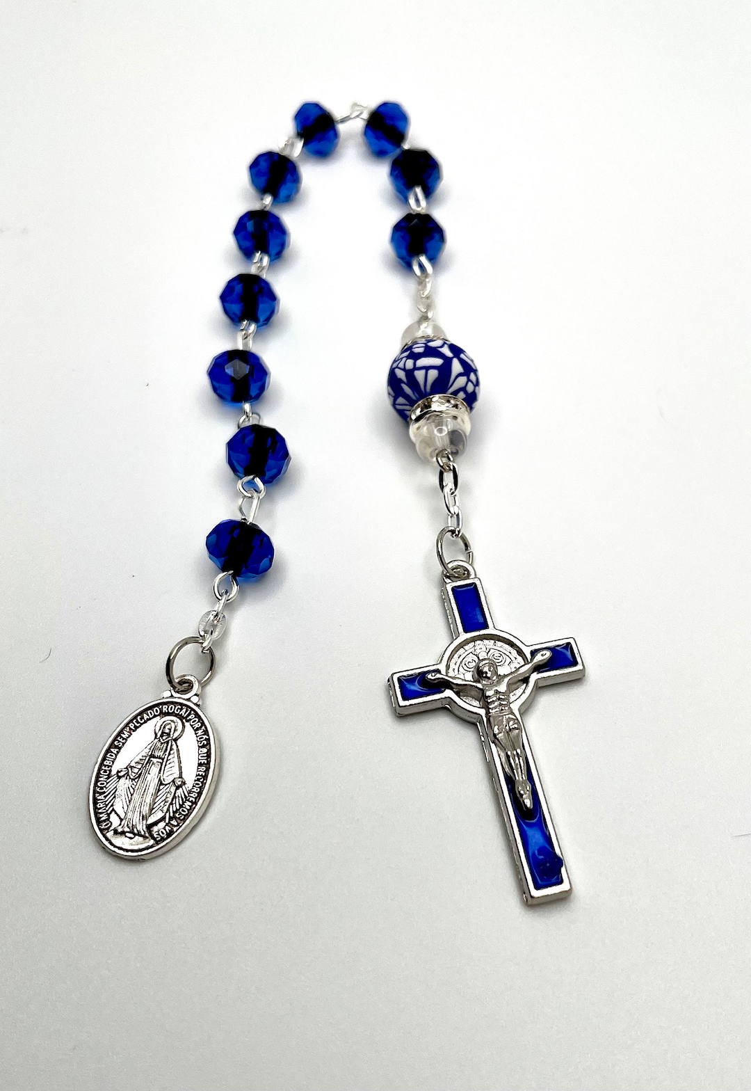 Royal Blue Beaded Tenner Chaplet One Decade Rosary With Glass Inlay St ...