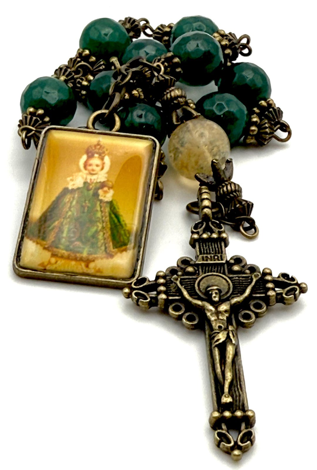 Infant of Prague Child Jesus Emerald + Champagne Jade Gemstone Heirloom ...