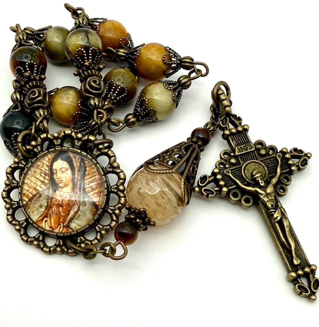 Vintage Our Lady of Guadalupe Heirloom Handmade AAA Dream Tiger Eye ...