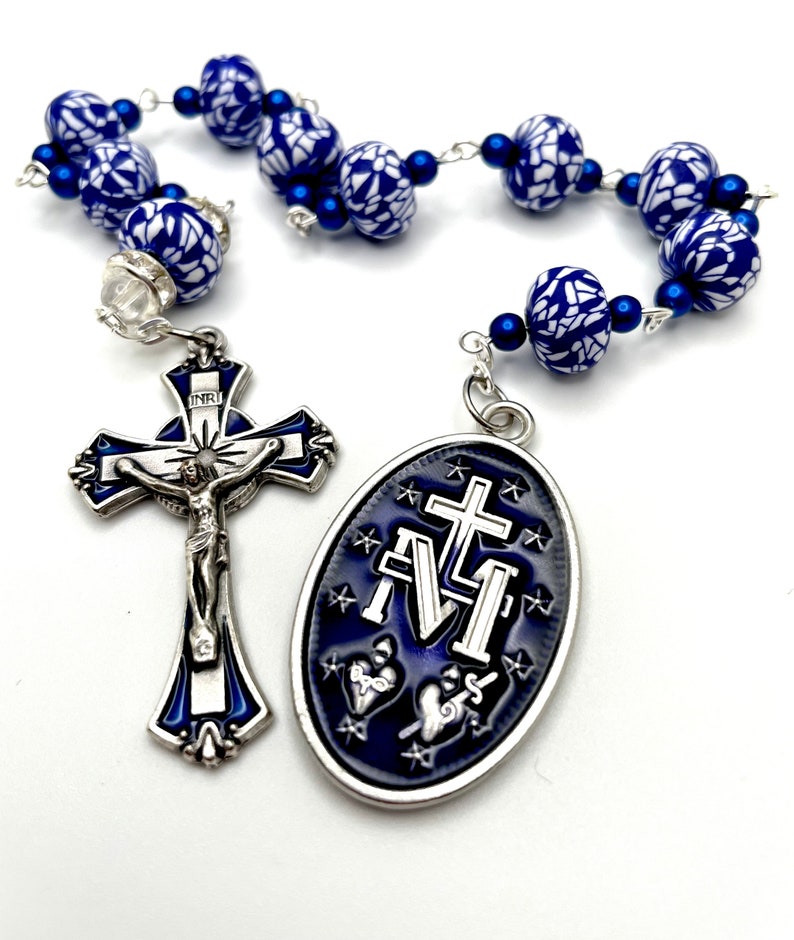 Miraculous Medal Enameled Glass Inlay Tenner Chaplet One Decade Rosary ...