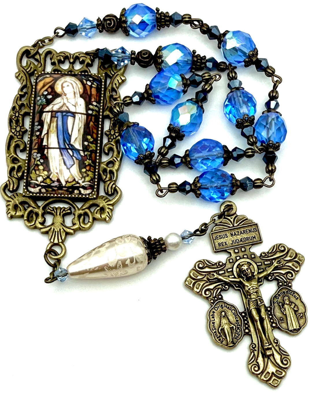 Our Lady of Lourdes Stained Glass Heirloom 1 Decade Chaplet Rosary ...