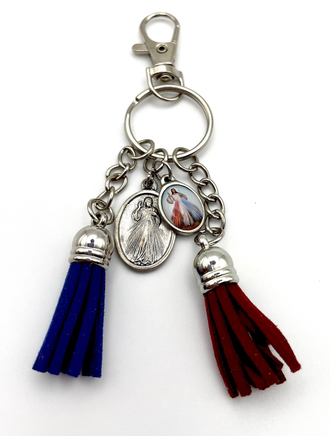 Divine Mercy Jesus I Trust in You, Red + Blue Tassel Keychain ...