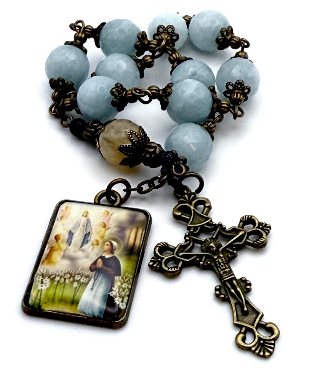 St. Bernadette, Our Lady of Lourdes Aquamarine + Champagne Jade ...