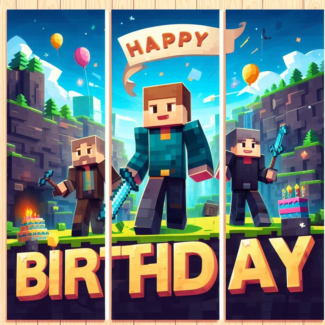 Minecraft Birthday Banner - Etsy