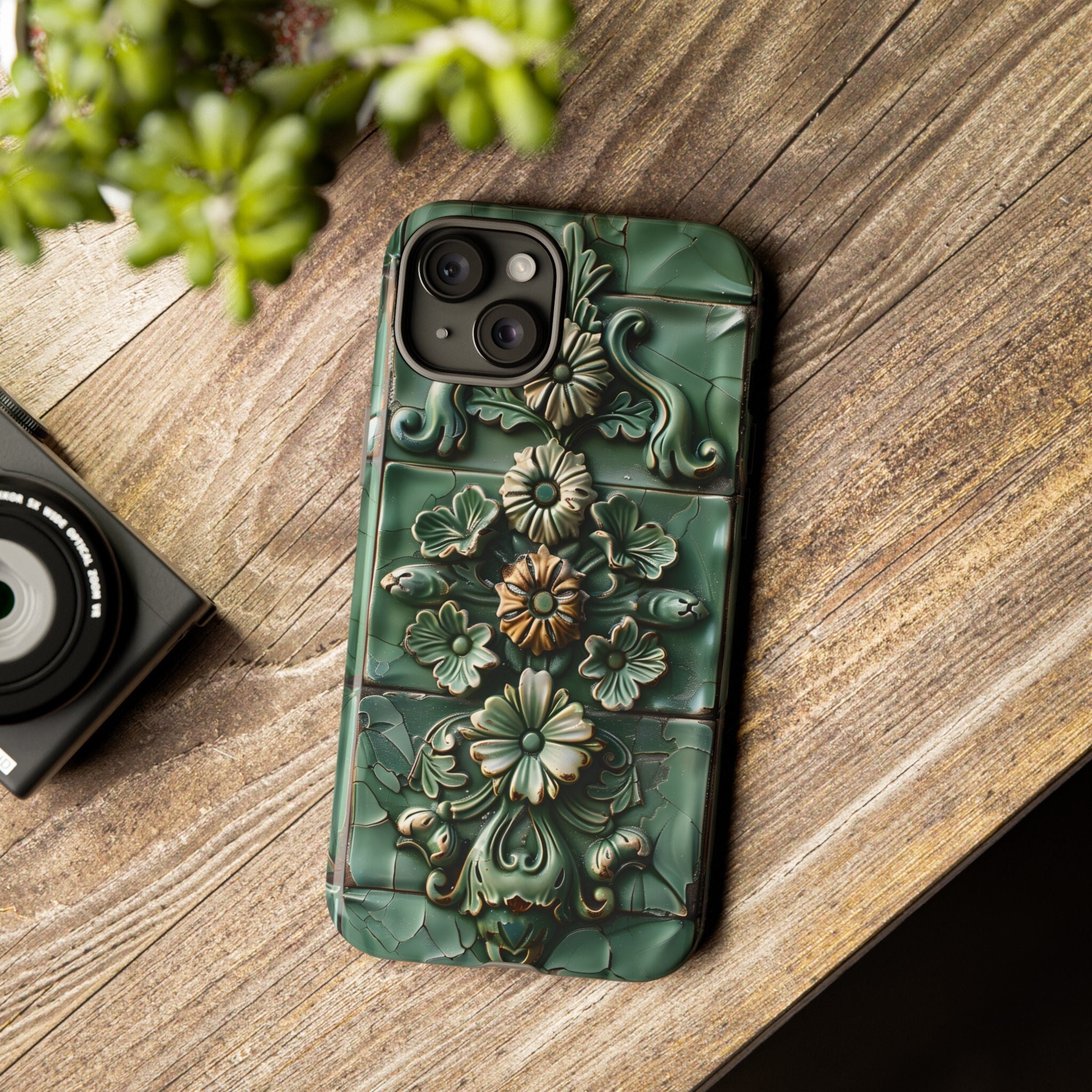 Sage Green Phone Case in Mediterranean Floral Tile Design available for ...