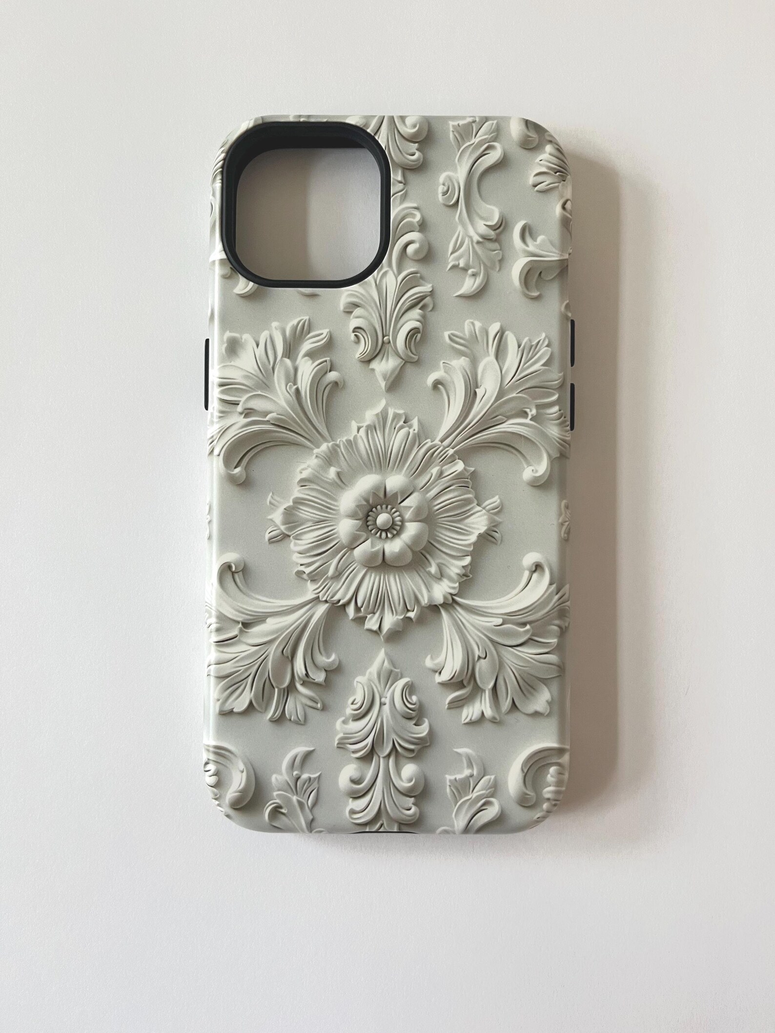 Creamy White Tough Phone Case: Off-white Ornate Floral Ceramic Motif ...