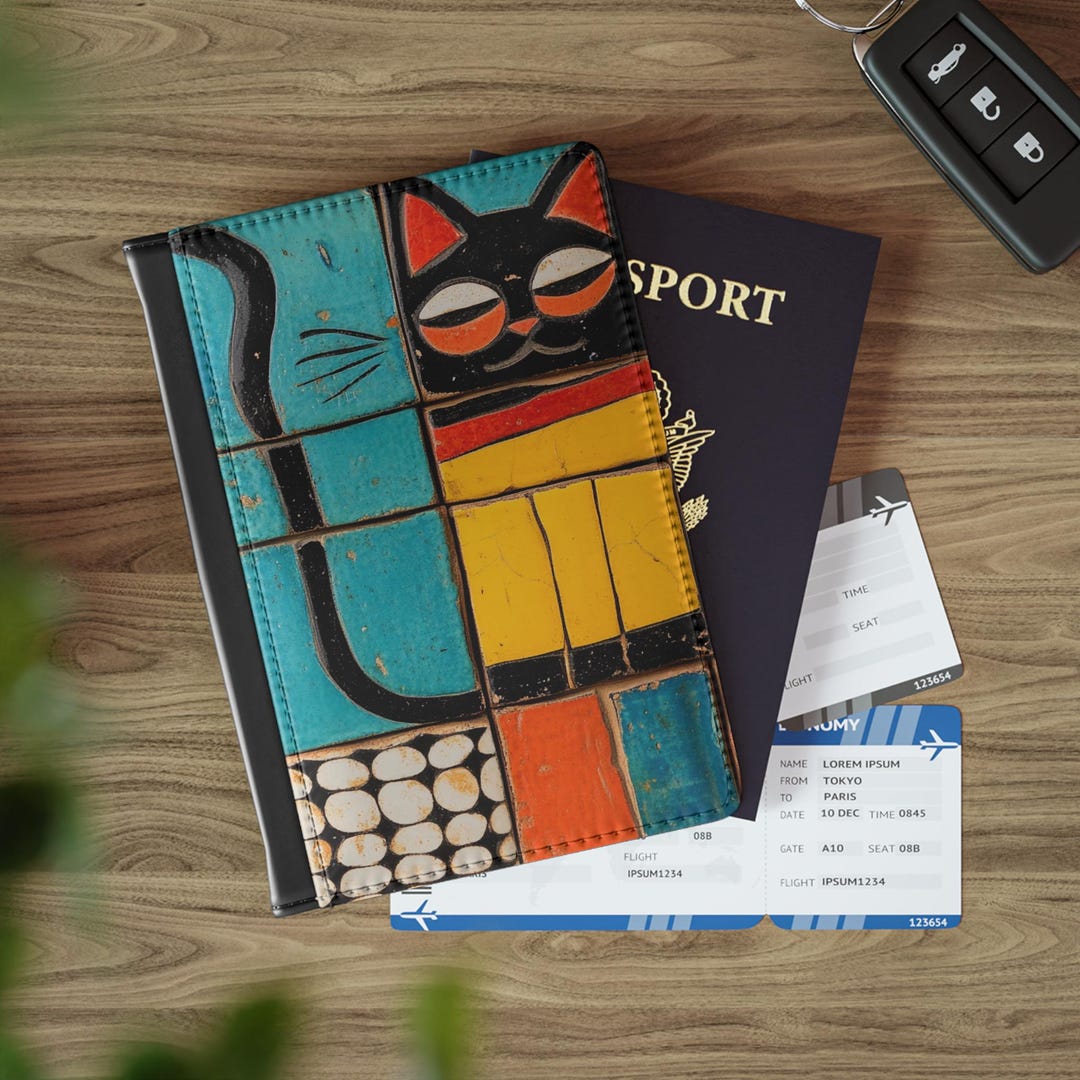 Abstract Cat Passport Cover: Kitsch Travel Wallet, RFID Protection - Etsy