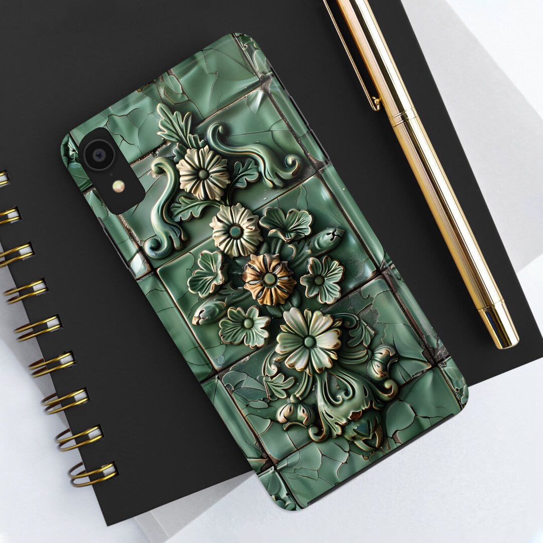 Sage Green Phone Case in Mediterranean Floral Tile Design available for ...
