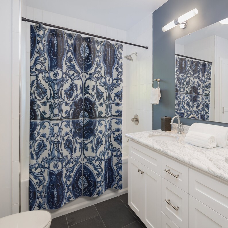 Azulejo Blue Shower Curtains - Etsy