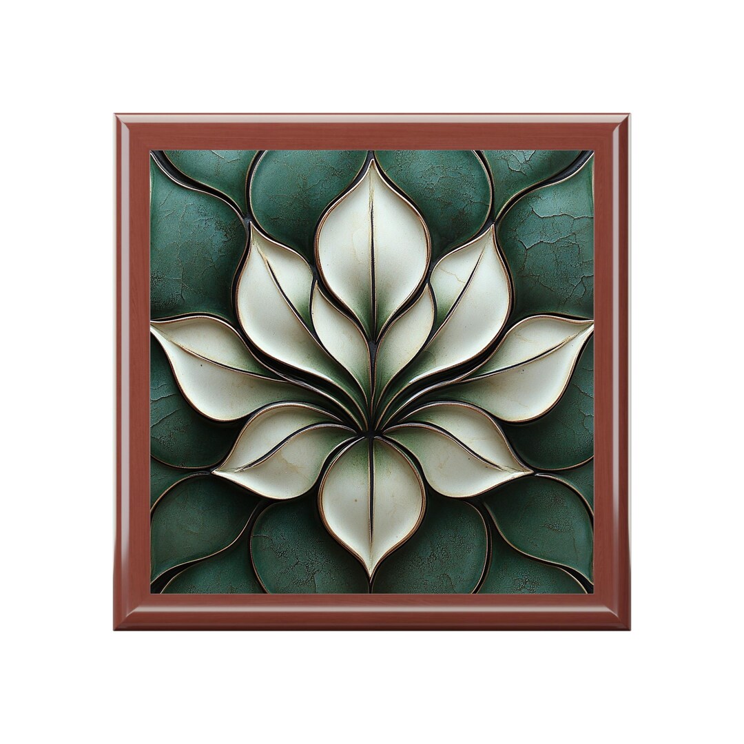 Green Wooden Jewelry Box in Floral Art Design, Sophisticated Gift for ...