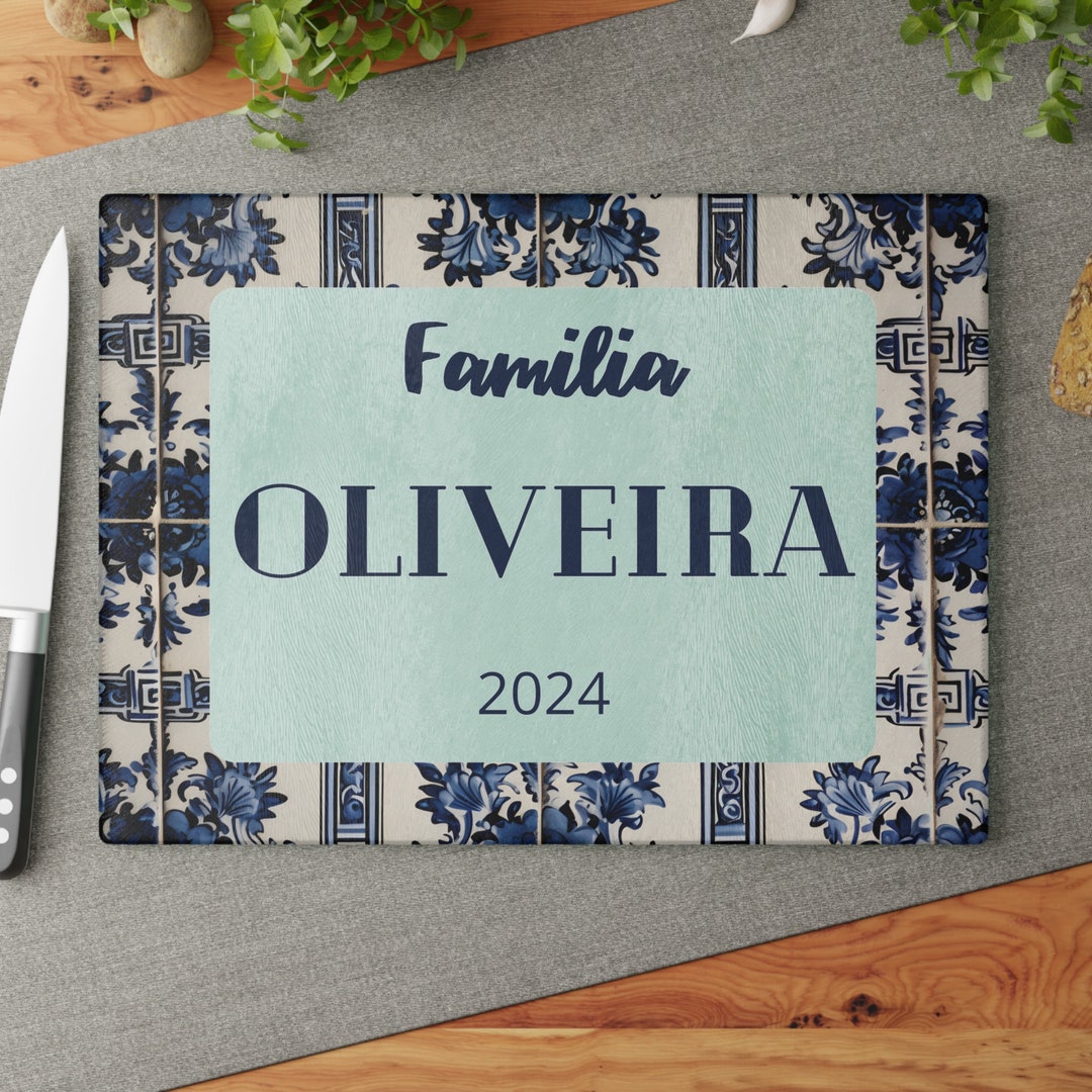 Personalized Mediterranean Tile Glass Cutting Board, Azulejo Design ...