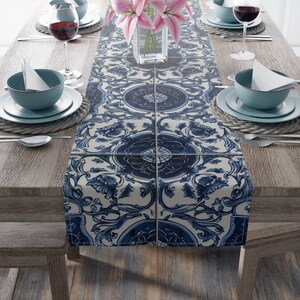 Azulejo Blue Table Runner (cotton, Poly) - Etsy
