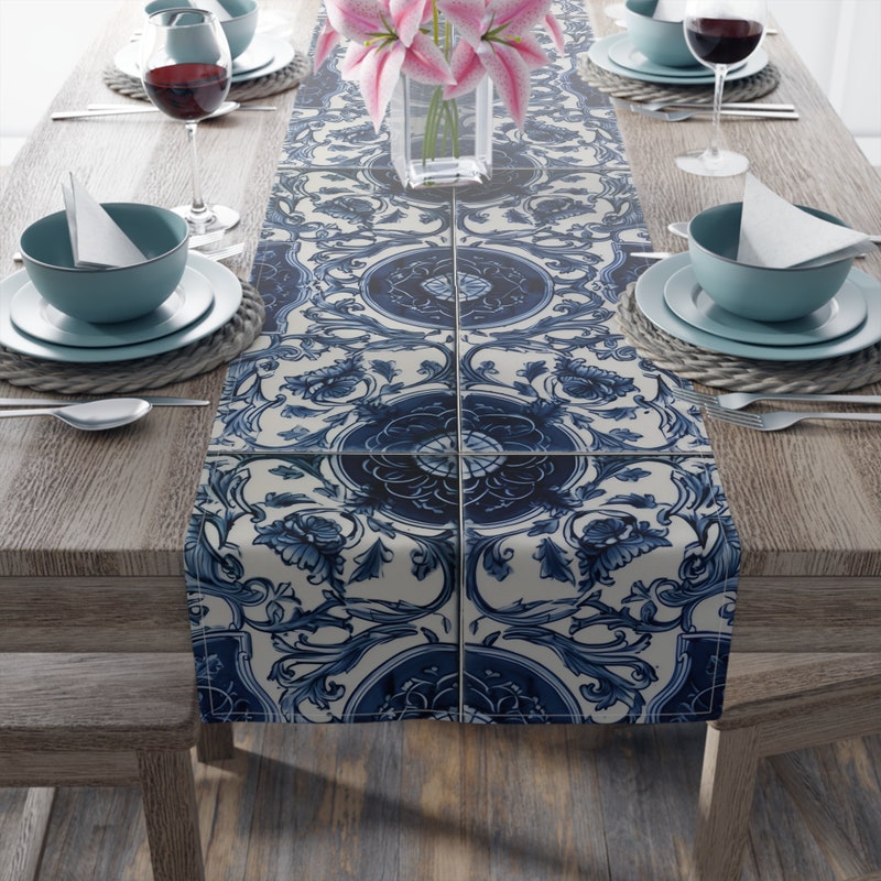 Blue Table Runner - Etsy