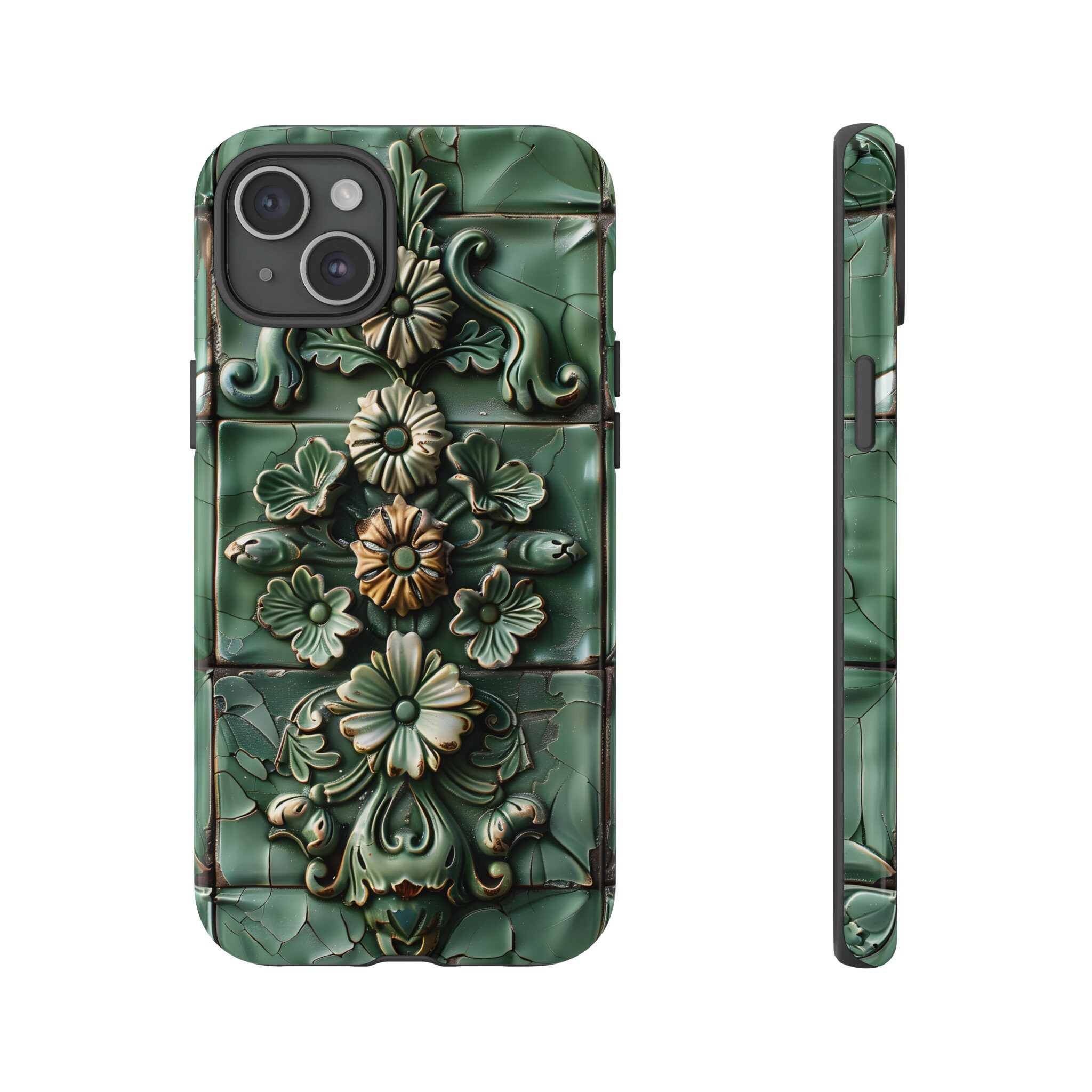 Sage Green Phone Case in Mediterranean Floral Tile Design available for ...