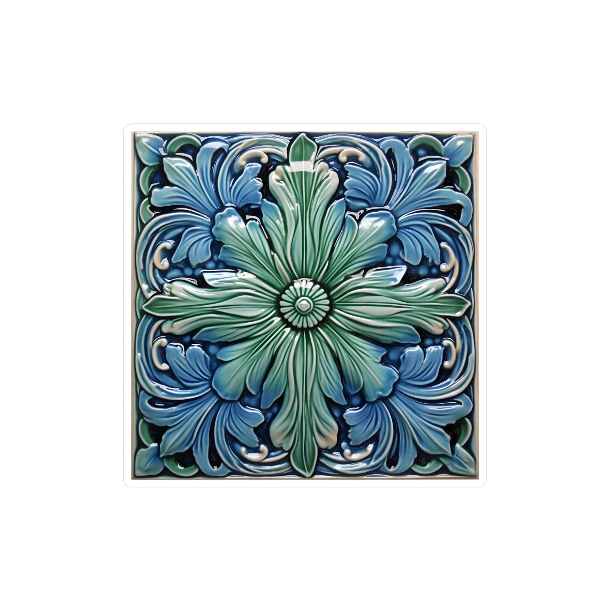 Azulejo Vinyl Decals Portuguese Blue and Teal Floral Tile - Etsy